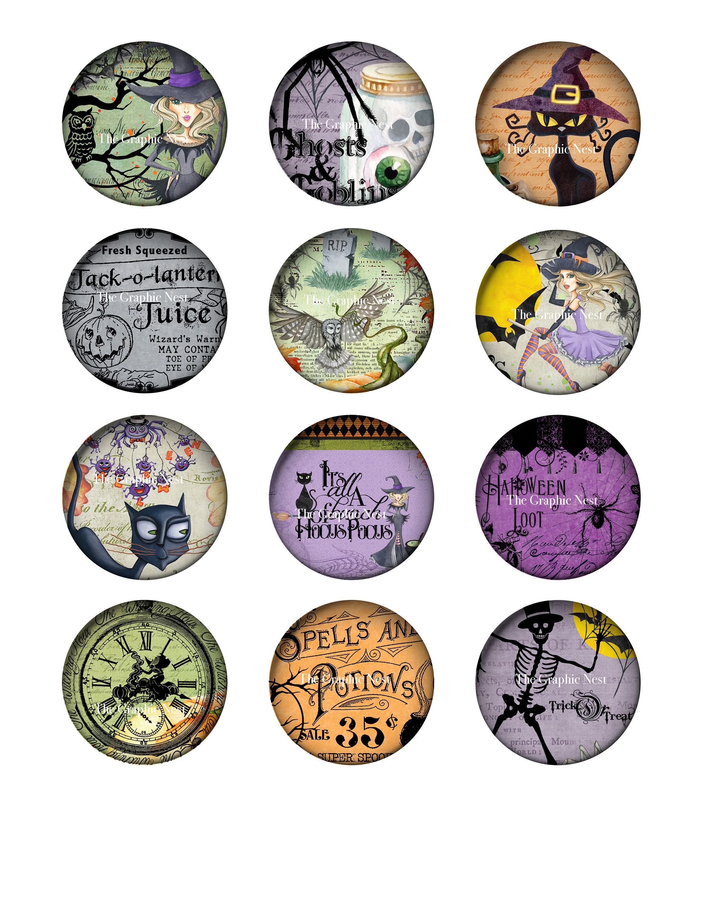 12 2x2 Inch Halloween Circles. Digital Download - Etsy