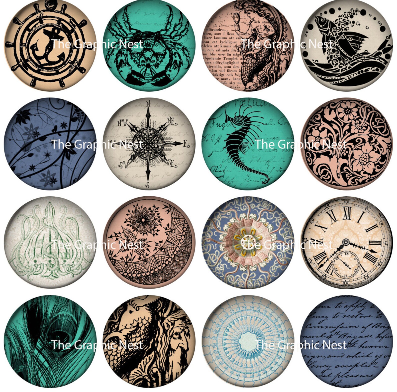 1x1 Inch Ocean Graphic Circles - Etsy