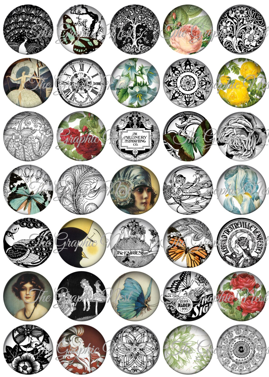 1x1 Inch Graphic Circles. Digital Download. - Etsy