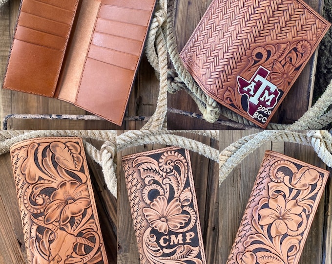 Custom Tooled Leather Roper Wallet, Checkbook Wallet - Etsy