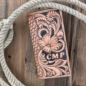 Custom Tooled Leather Roper Wallet Checkbook Wallet - Etsy
