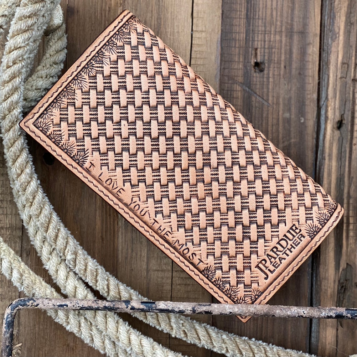 Custom Tooled Leather Roper Wallet Checkbook Wallet - Etsy