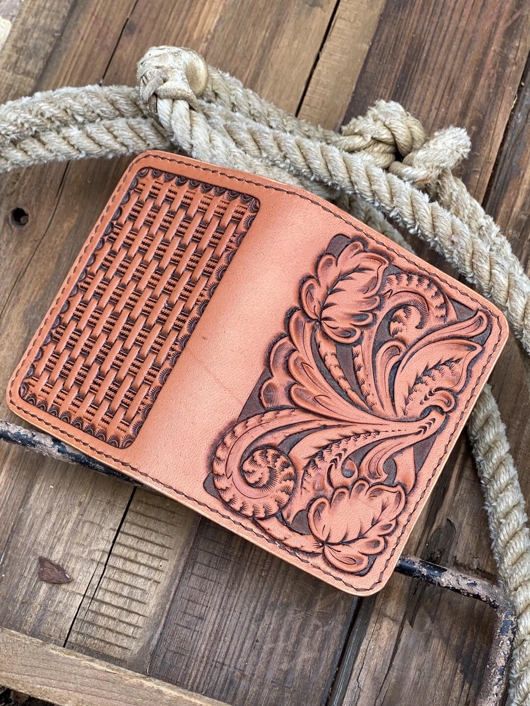 Tooled Leather Card Wallet, Minimalist Wallet - Etsy