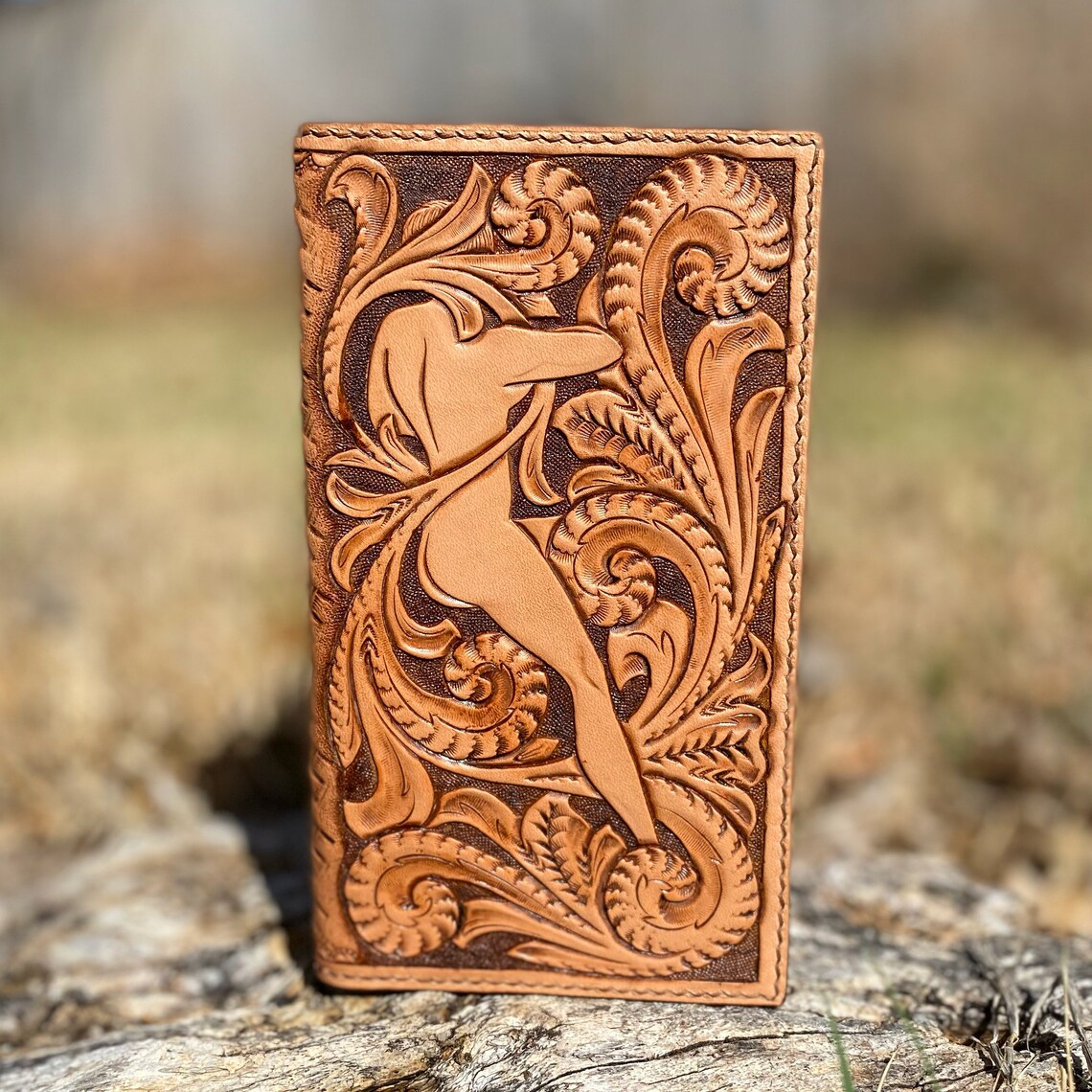Custom Tooled Leather Roper Wallet Checkbook Wallet - Etsy