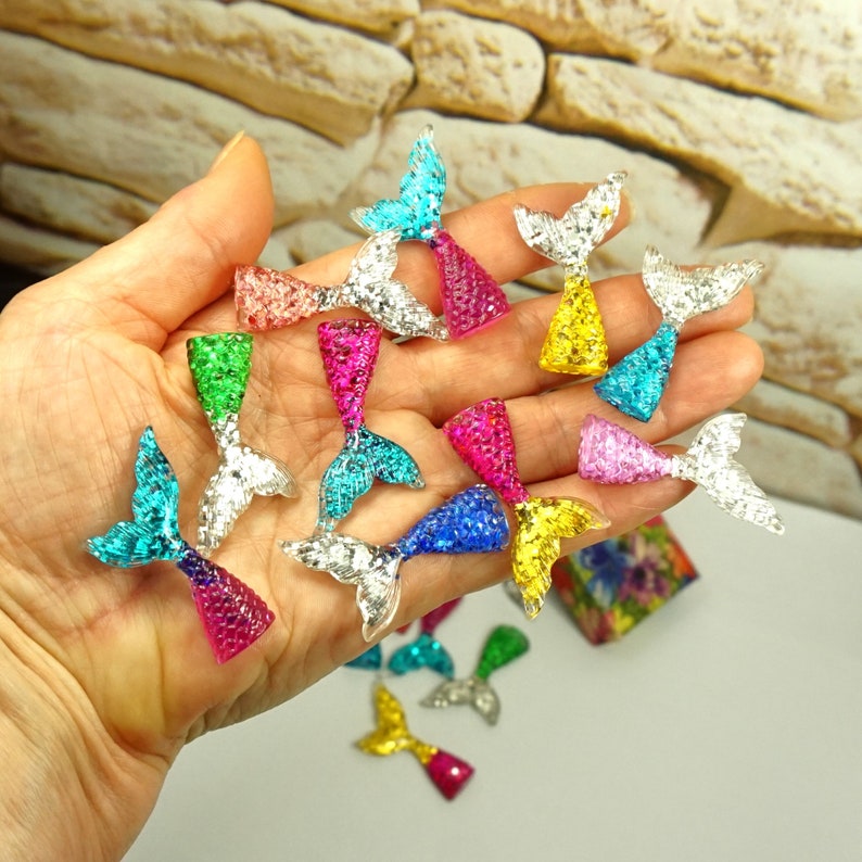 Glitter Mermaid Tails, Resin Flatback Cabochons, DIY Crafts (1.75") - Etsy