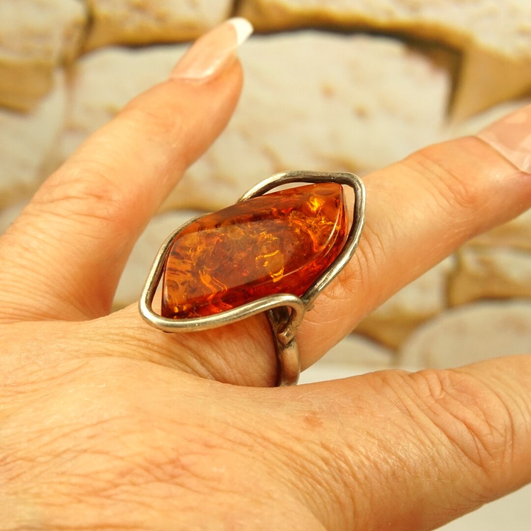 FREEFORM AMBER RING 8.75 Amber Gift for Her 925 Sterling - Etsy