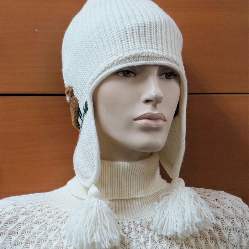 Merino Wool Aviator Hat, Sheep Applique, Knitted Winter Hat - Etsy ...