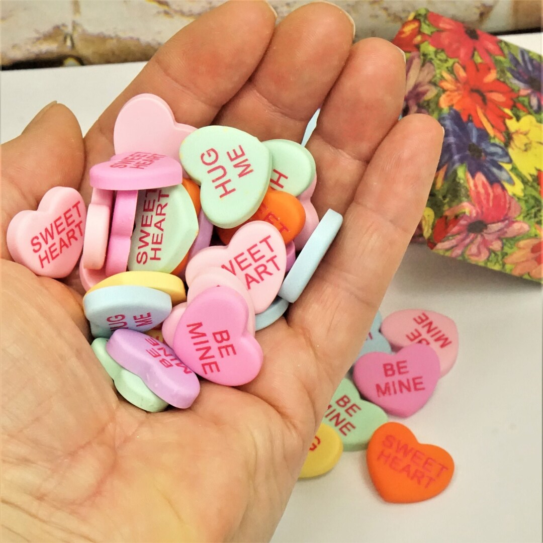 Assorted Sweet HEART CANDIES for CRAFT Resin Hearts Flatback Cabochons ...