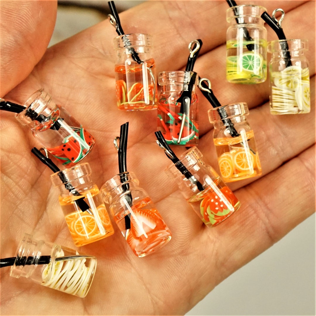 FRUIT GLASS BOTTLE Charms Mini Fruit Pendants Jewelry Creation Supplies ...