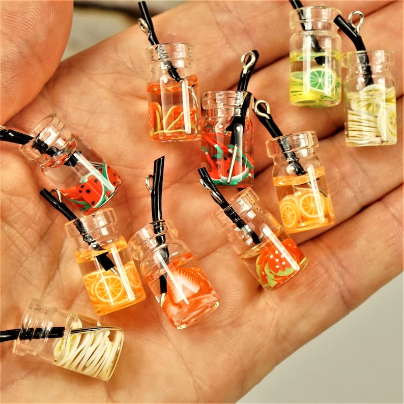 FRUIT GLASS BOTTLE Charms Mini Fruit Pendants Jewelry Creation | Etsy