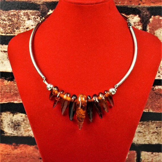 RARE AMBER NECKLACE, 925 Silver, Cognac Amber Choker,… - Gem