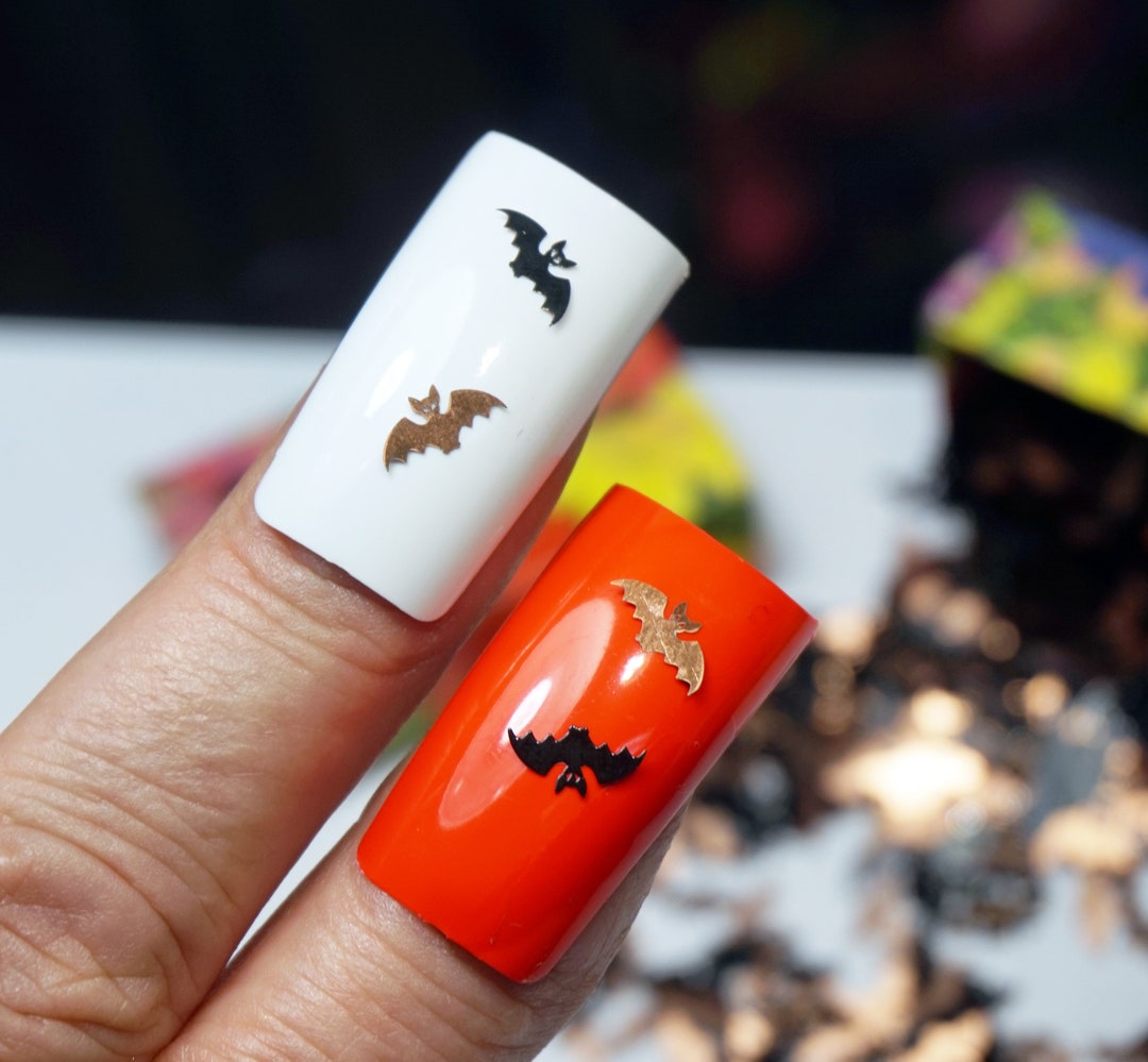 BAT MOUSE CHARMS for Nails Halloween Nails Bats 3D Nail Art Gold Black ...