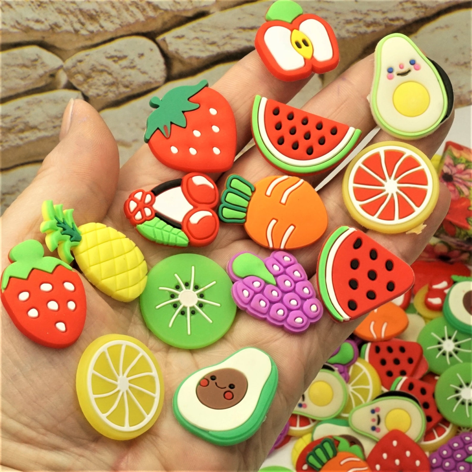 BIG FRUIT SLICES For Craft Mixed Rubber Fruits Flatback | Etsy