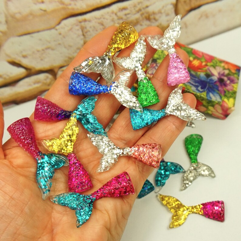 Glitter Mermaid Tails, Resin Flatback Cabochons, DIY Crafts (1.75") - Etsy