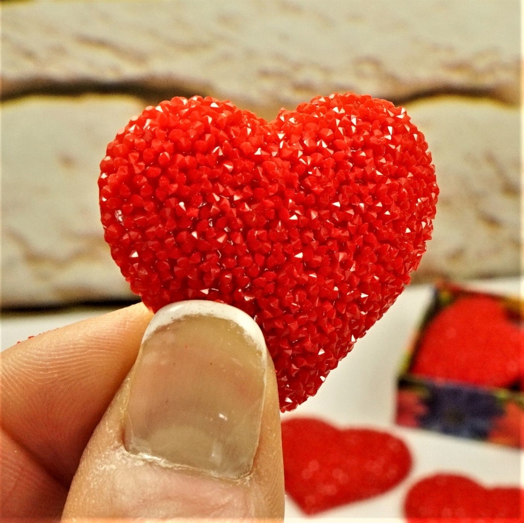 NOVELTY BIG Glittery HEARTS 5 Pcs Box Diy Gift Resin Flatback Cabochons ...