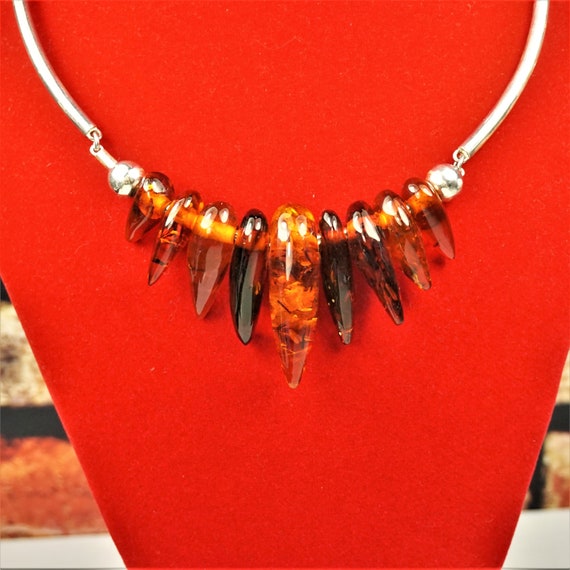 RARE AMBER NECKLACE, 925 Silver, Cognac Amber Choker,… - Gem