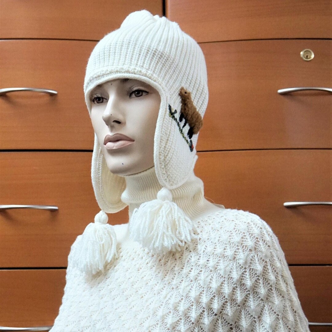 Merino Wool Aviator Hat, Sheep Applique, Knitted Winter Hat - Etsy
