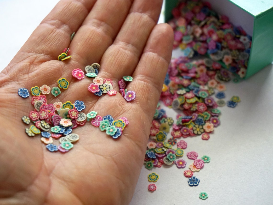 FLOWERS FIMO PIECES, Fimo Slices, Flowers Nail Charms, Slime Beads ...