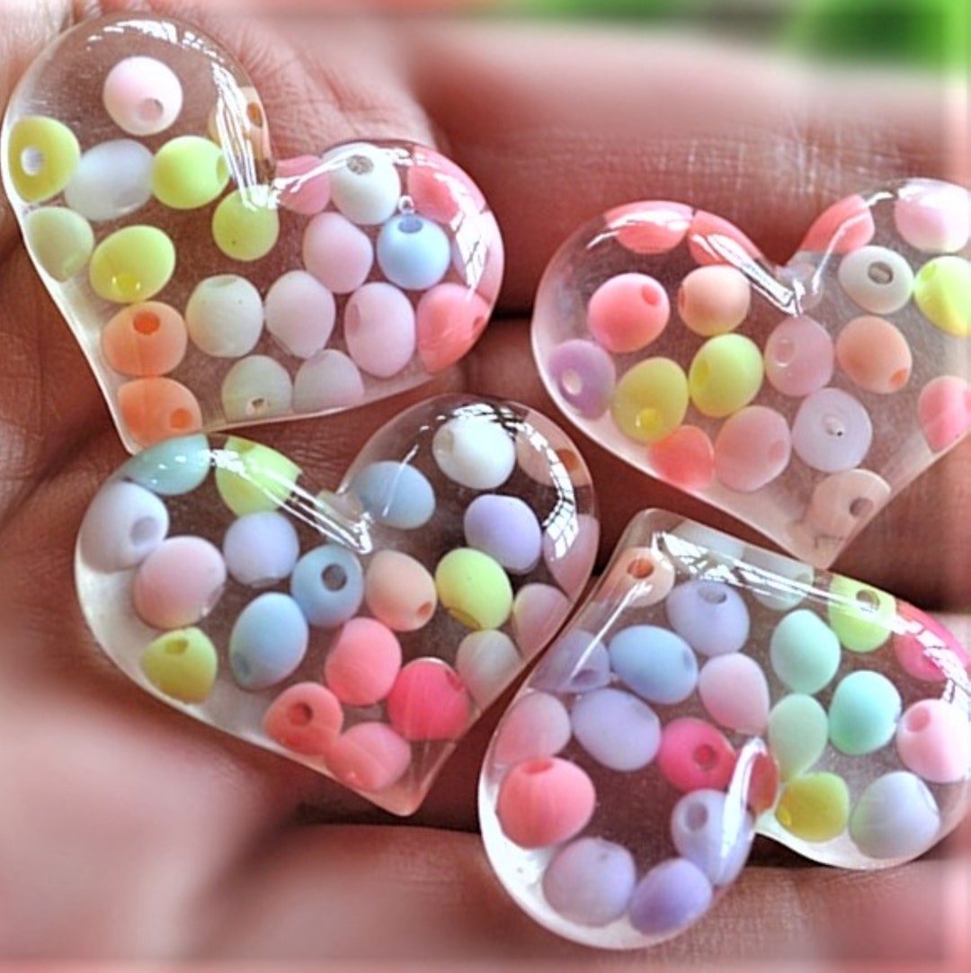 TRANSPARENT Big HEARTS FILLED With Beads, 3D Clear Hearts for Craft ...