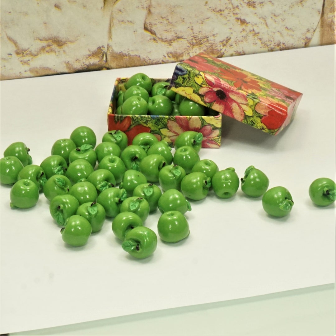 MINI Green APPLES FRUITS, Dollhouse Food Miniatures, Resin Green Apples, Slime Topping, Small ...