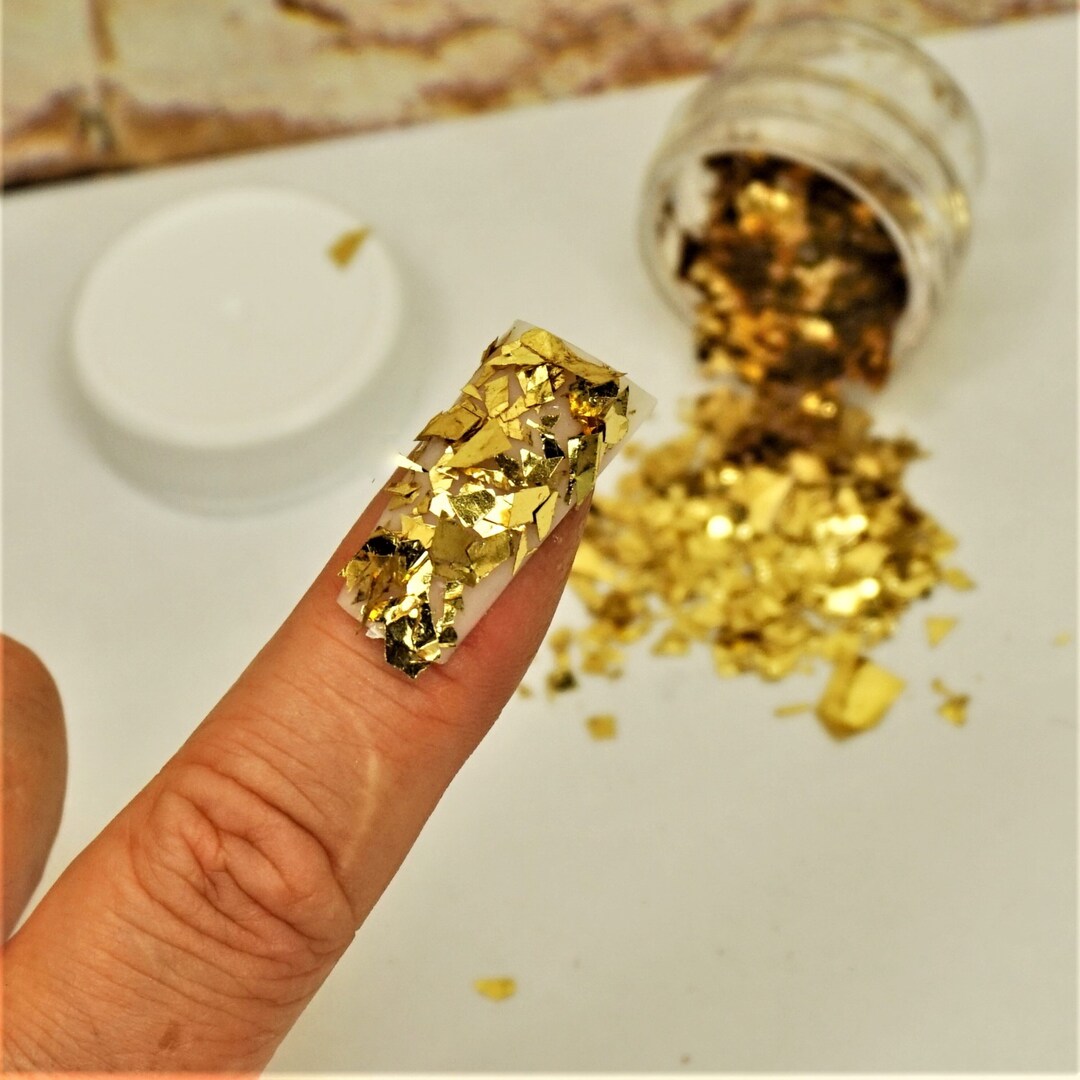 Gold Flakes for Nail Art | Metallic Shiny Sequins, Geometric Shells - Etsy