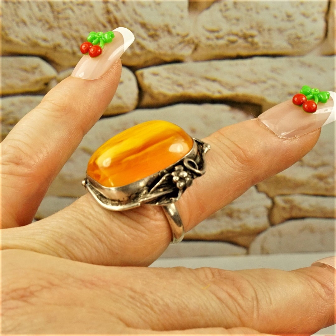 ANTIQUE AMBER RING 6, Amber and Silver, Unique Amber Stone, Art Nouveau ...