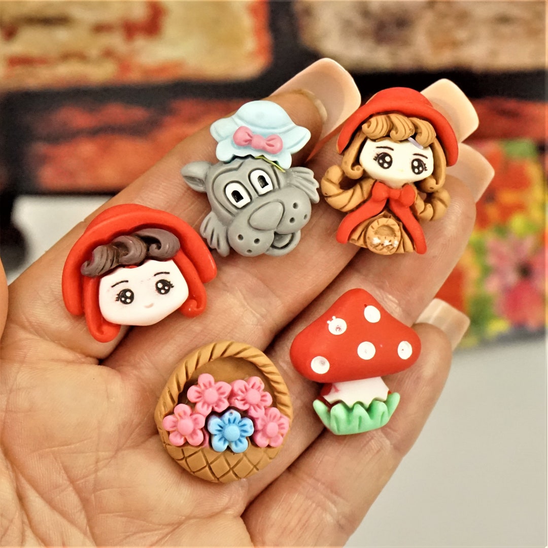 Little RED HOOD Flatback Cabochons for DIY Craft - Resin Wolf Mushroom ...