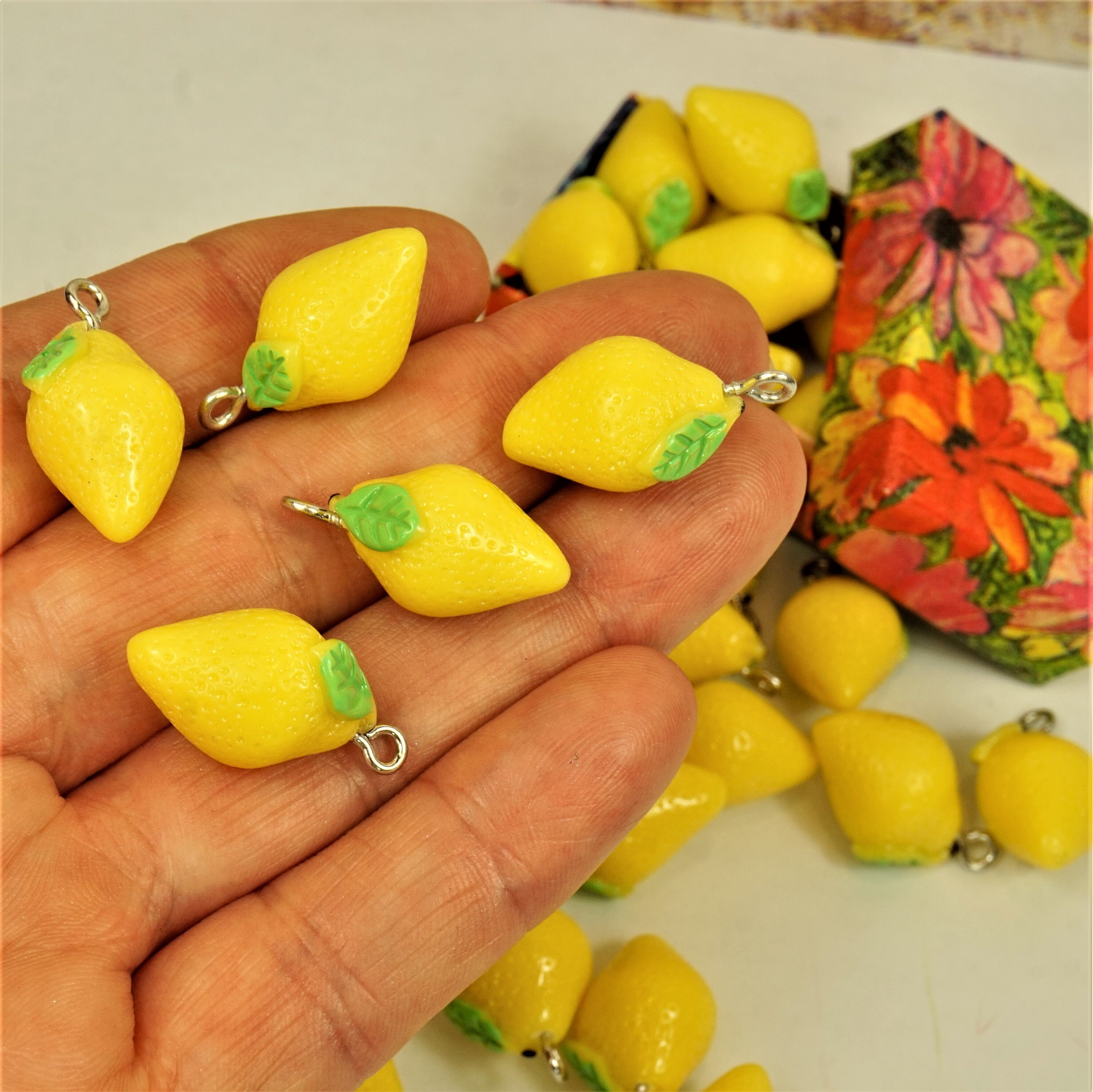 Resin Lemon Charms, Mini Fruit Pendants, Jewelry Making (gift Box) - Etsy