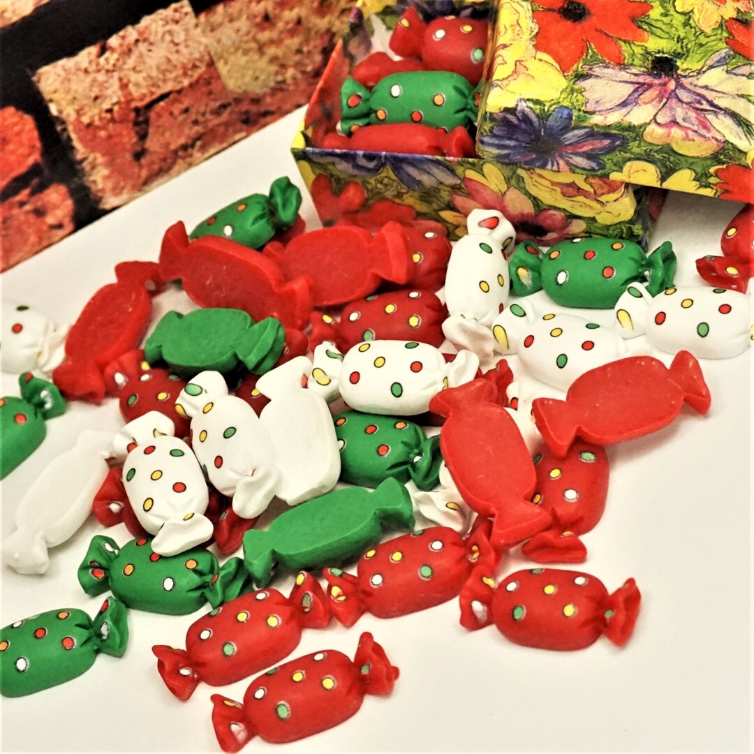CHRISTMAS MINI CANDIES, Red Green White Polka Dot Pattern, Dollhouse ...