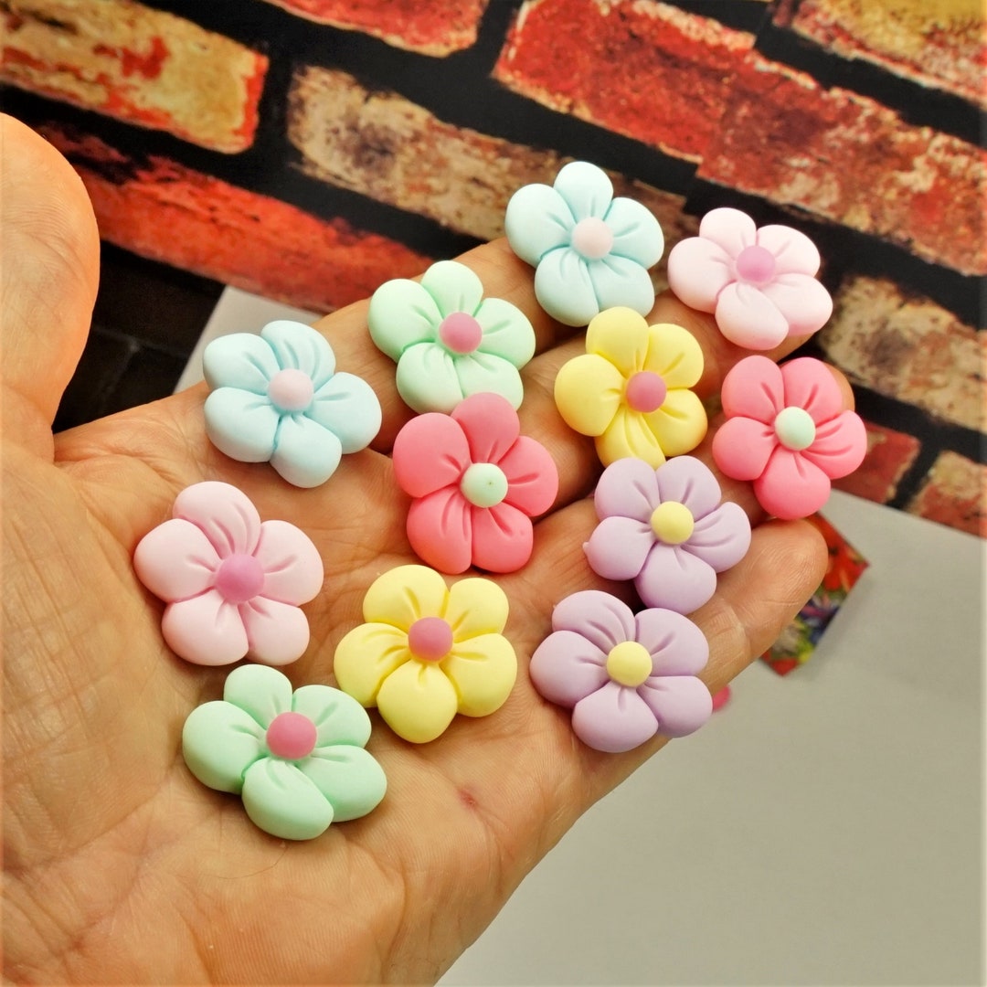 FLOWERS for CRAFT, PASTEL Colors, Flat Back Cabochons, Cherry Blossom ...