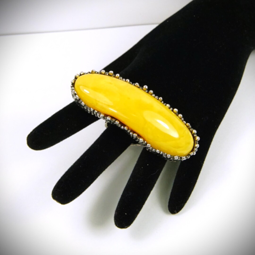 45g Giant Butterscotch Amber Ring - Adjustable Sculptured 925 Silver ...