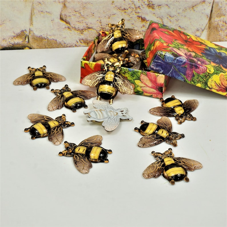 Resin Bee Charms, Bumblebee Flatback Cabochons, DIY Craft, 1.25" (10pcs ...