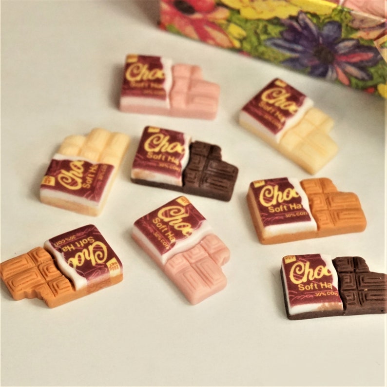 MINI CHOCOLATE BARS, Dollhouse Candies, Flat Back Cabochons, Small Gift ...
