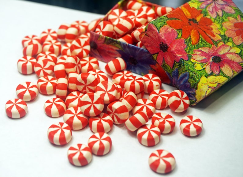 Red PEPPERMINT CANDIES CLAY Swirl Candies Fake Food Round | Etsy Canada