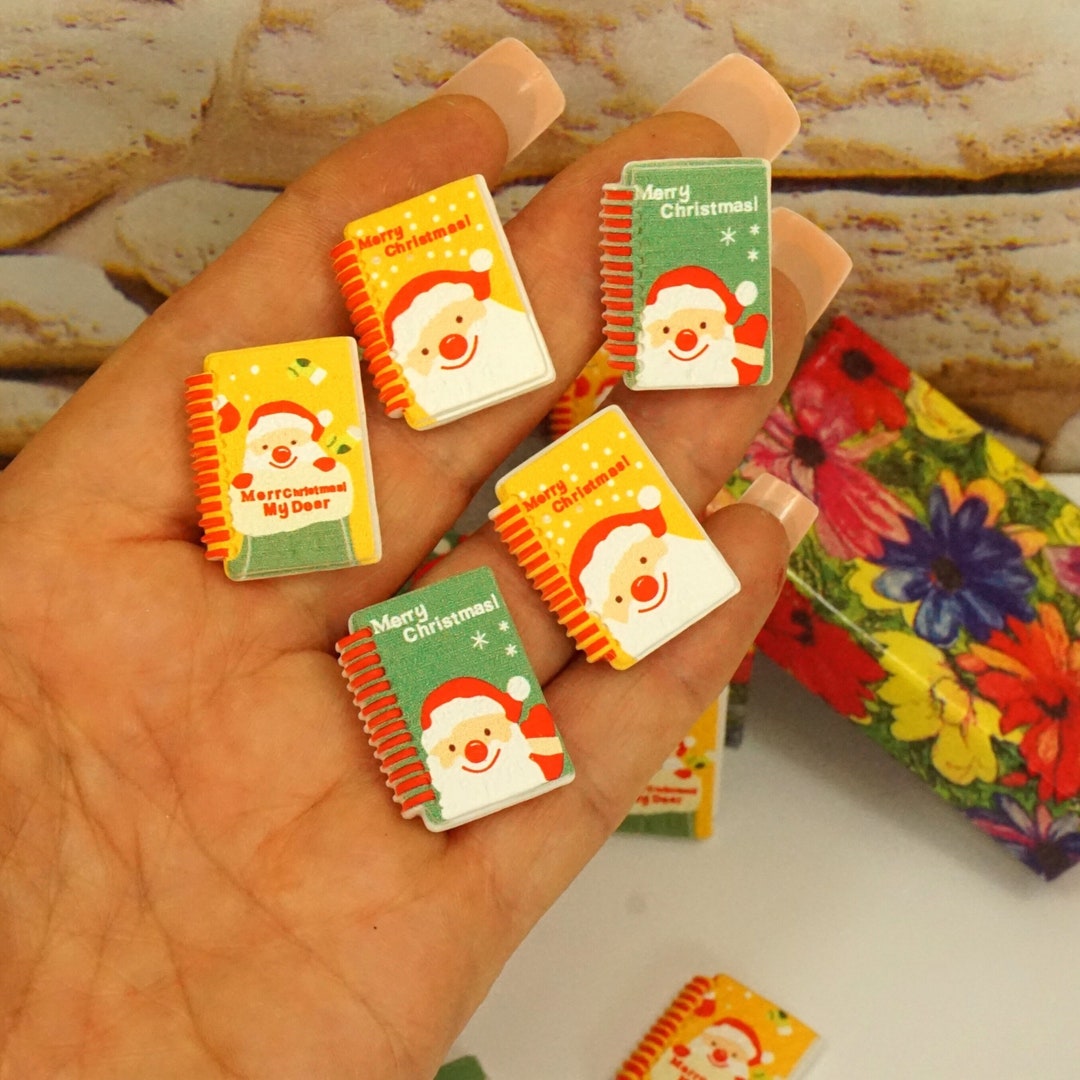 SANTA Themed CHRISTMAS BOOKS Mini Cabochons Dollhouse Books Xmas ...