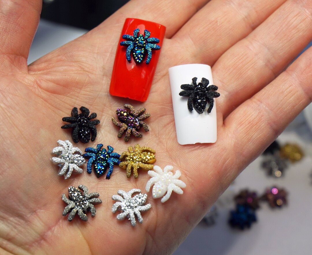 RHINESTONE SPIDERS for HALLOWEEN Craft, 3D Halloween Nail Art, 10 ...