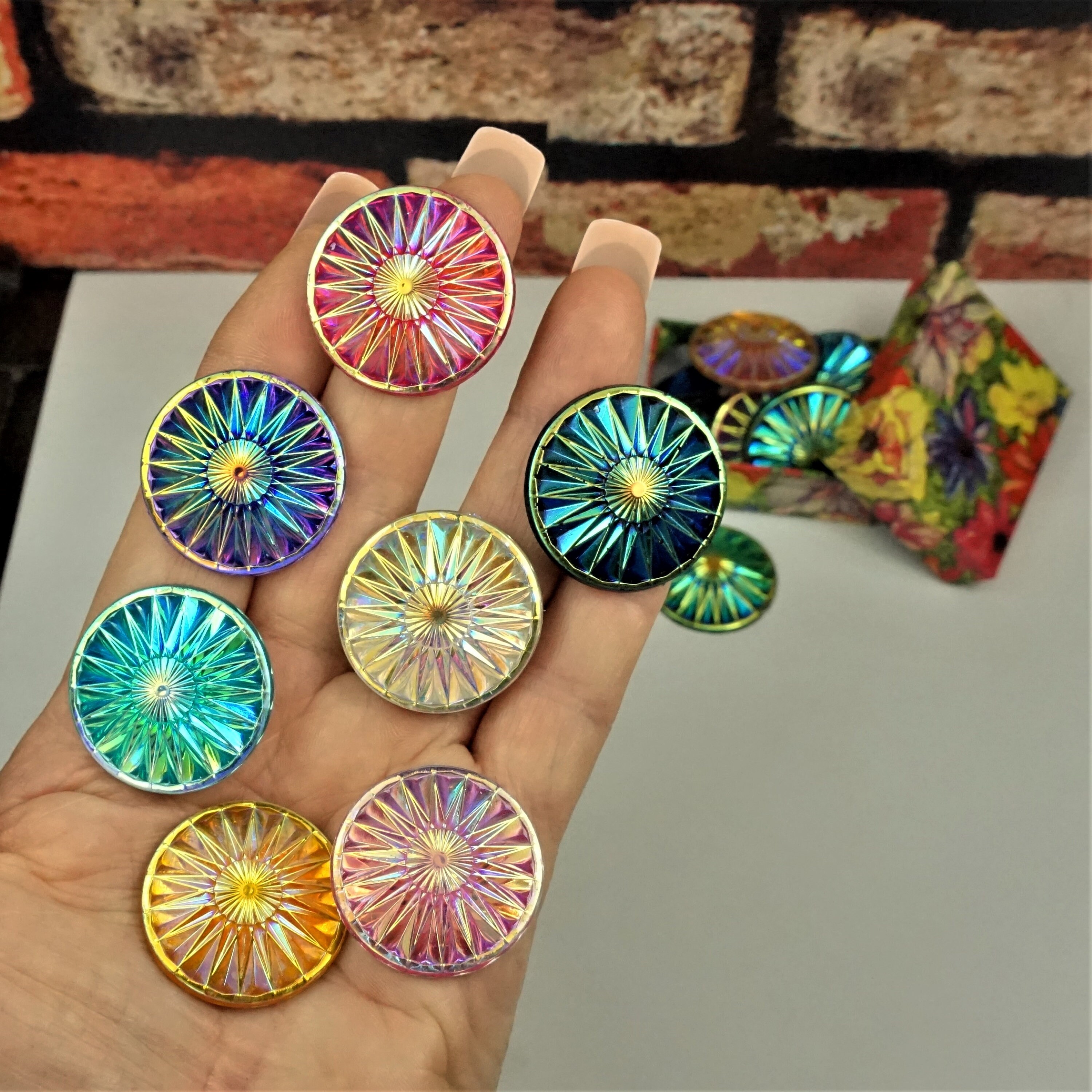 Neon Resin Wheel Cabochons, 29mm Craft Buttons, 4pcs Gift Box Set - Etsy