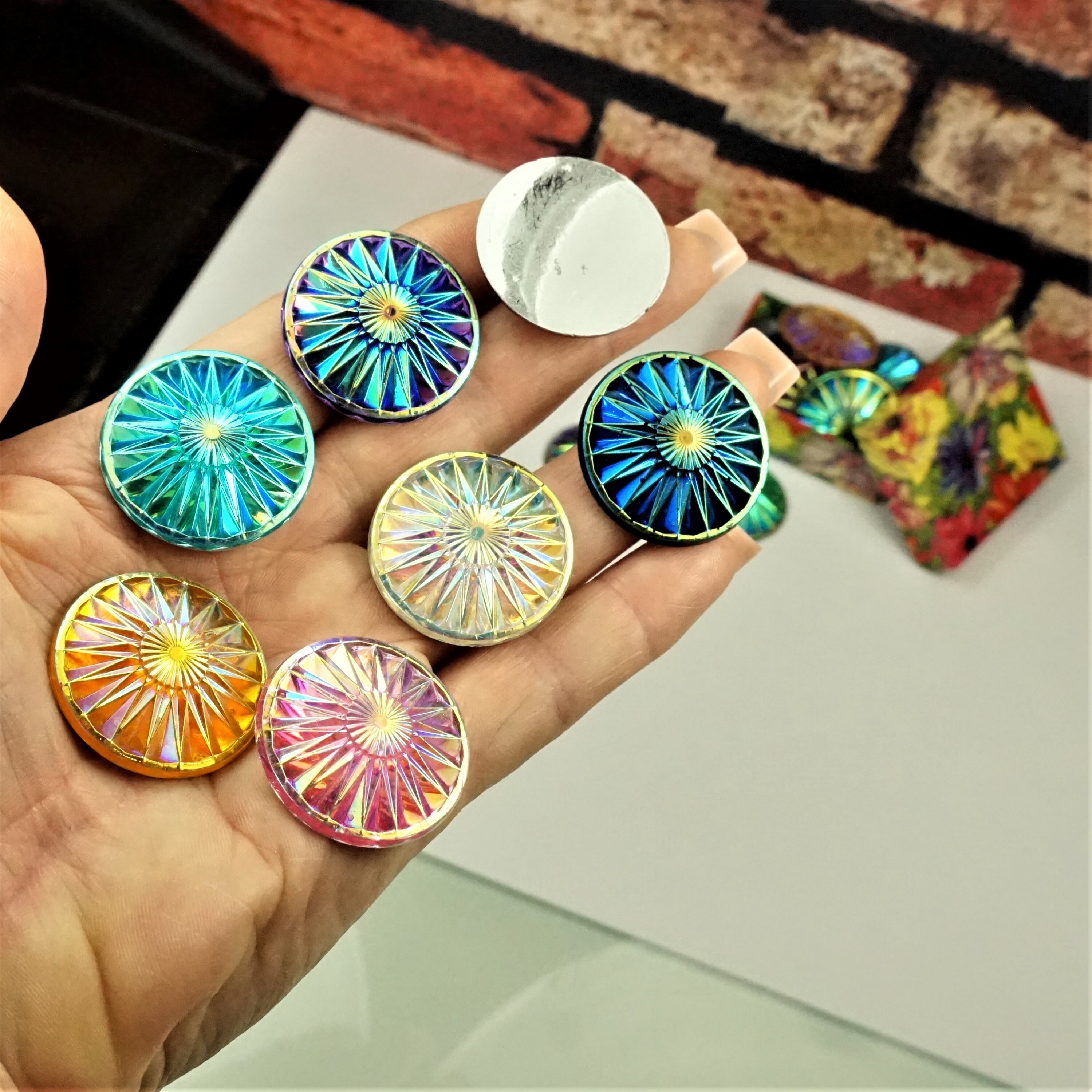 Neon Resin Wheel Cabochons, 29mm Craft Buttons, 4pcs Gift Box Set - Etsy