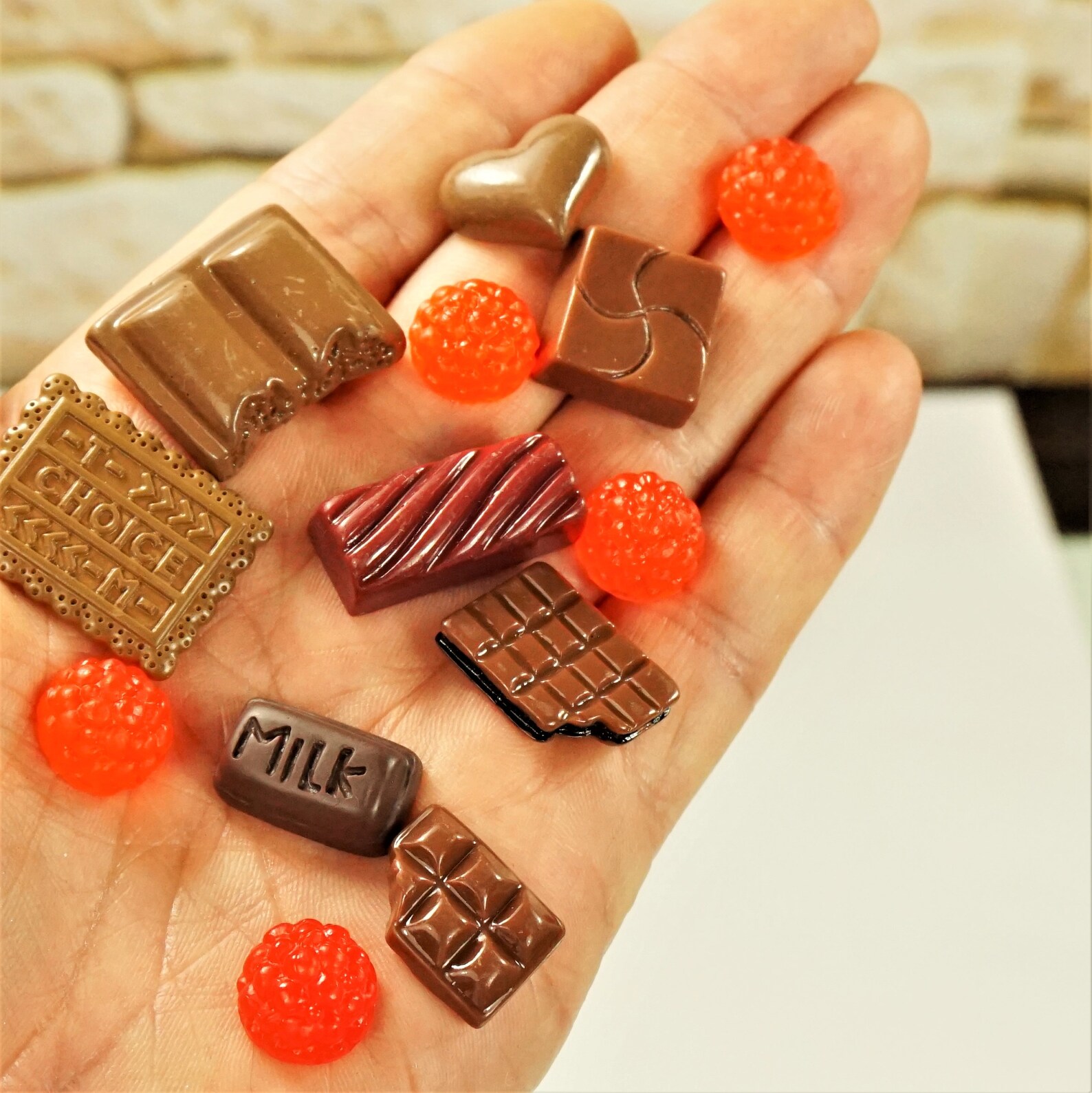 RESIN CHOCOLATE PIECES With Raspberries Diy Flatback Cabochons | Etsy