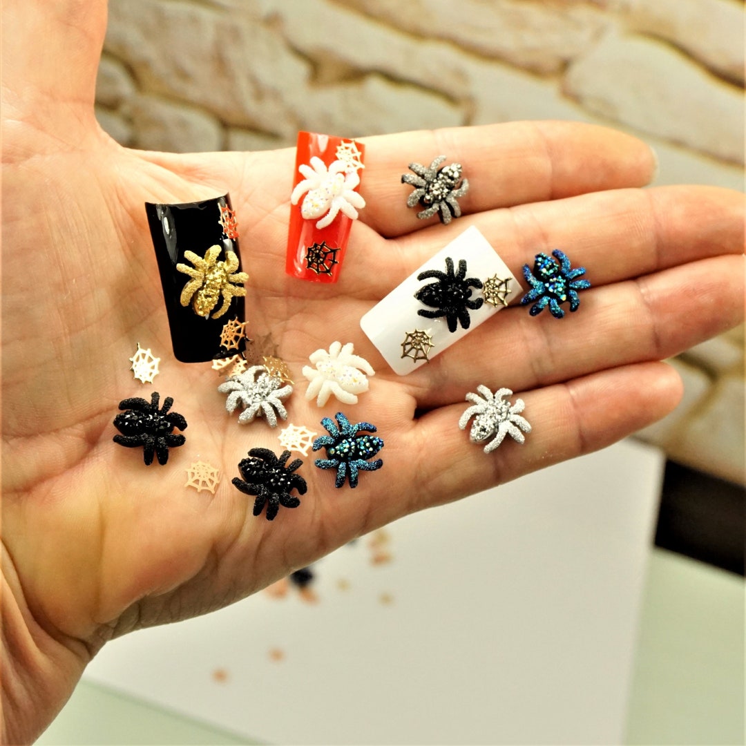 10 RHINESTONE SPIDERS 20 Gold WEB for Halloween Craft "spider and Nail ...