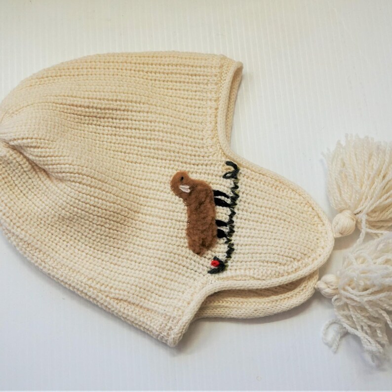 Merino Wool Aviator Hat, Sheep Applique, Knitted Winter Hat - Etsy ...