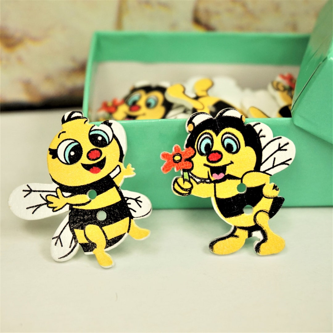 BEE SEWING BUTTONS Wooden Bees Flat Back Cabochons Bee Embellishments ...