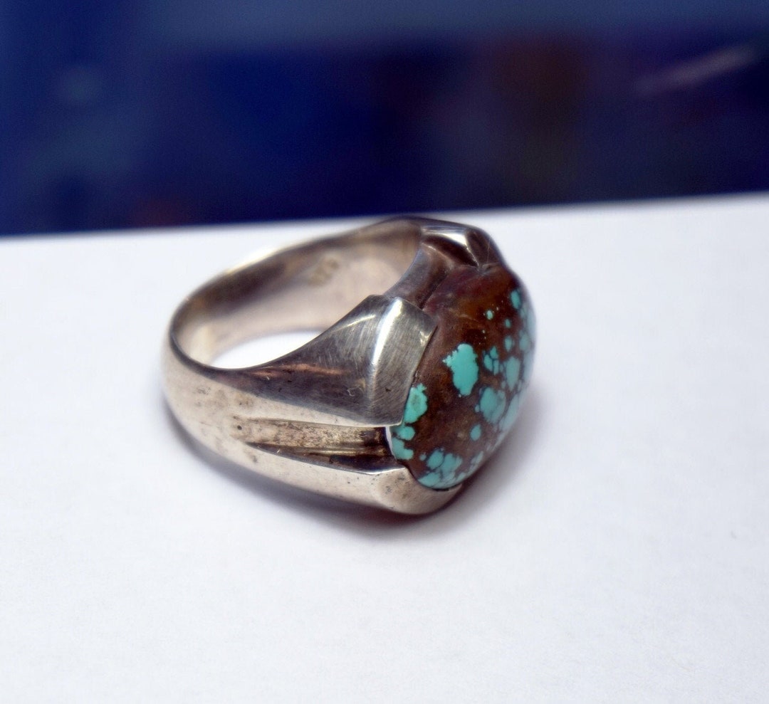 RARE TURQUOISE RING 8.25 Stamped 925 Silver, Unique Big Gemstone, Bold ...