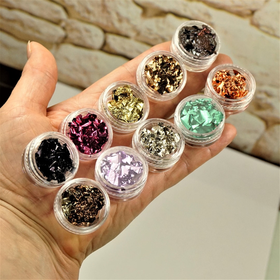 Nail Foil Flakes Gift Set, 10 Assorted Colors, Nail Art Kit - Etsy