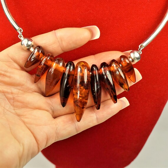 RARE AMBER NECKLACE, 925 Silver, Cognac Amber Choker,… - Gem