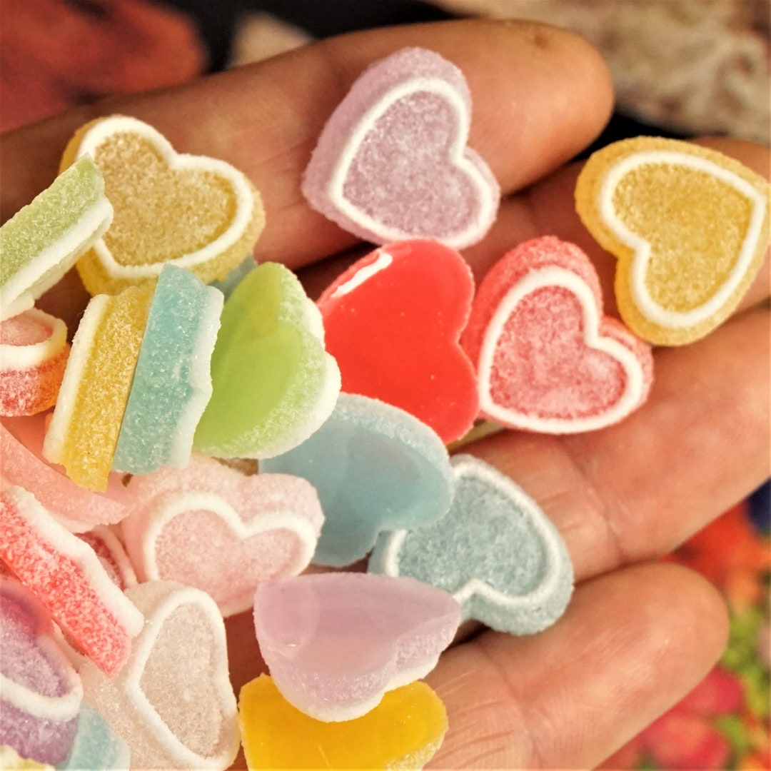 ASSORTED HEART CANDIES, Sugar Candies for Craft, Flatback Hearts, Small ...