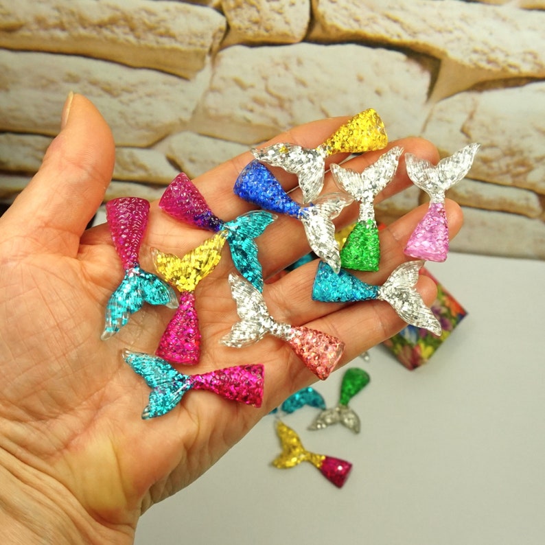 Glitter Mermaid Tails, Resin Flatback Cabochons, DIY Crafts (1.75") - Etsy