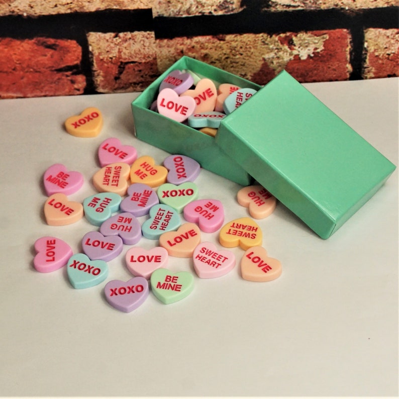 Pastel Conversation Hearts Cabochons, Resin Valentine Flatbacks, DIY ...