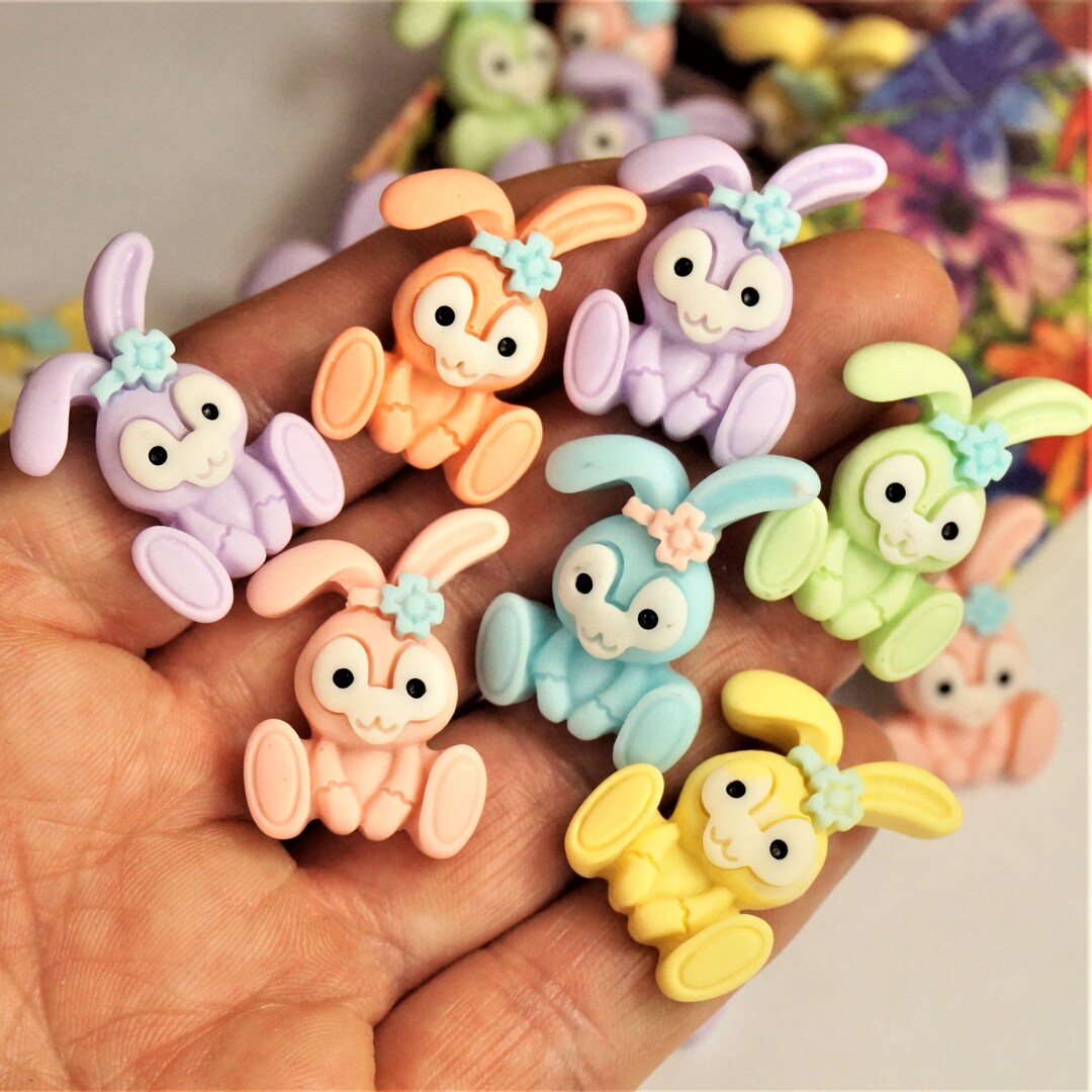 EASTER BUNNIES Flat Back Cabochons, Assorted Patel Colors Bunnies, DIY ...