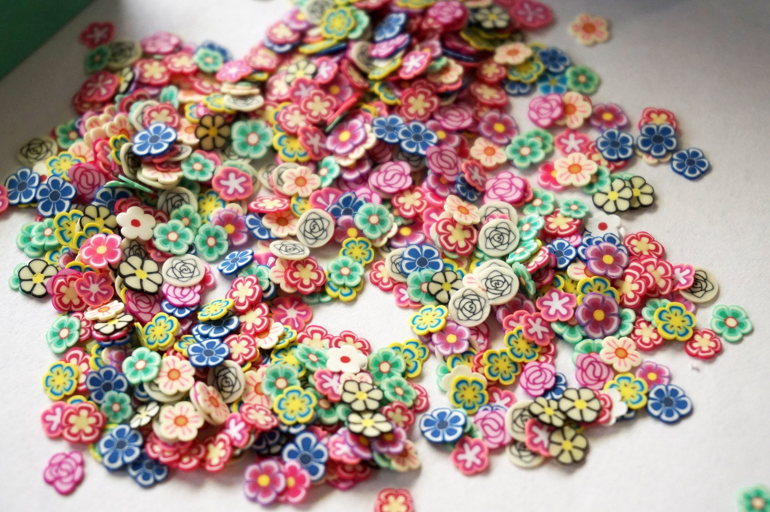 FLOWERS FIMO PIECES, Fimo Slices, Flowers Nail Charms, Slime Beads ...